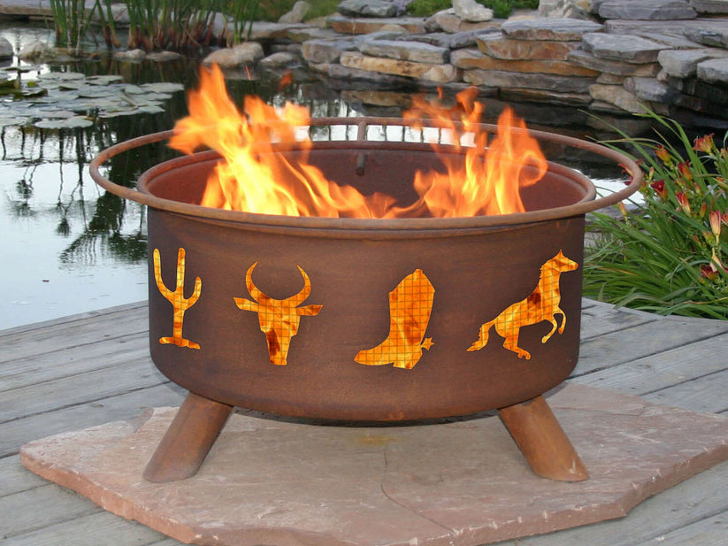 Western Cowboy Logo Steel Wood Charcoal Fire Pit – Yardify.com